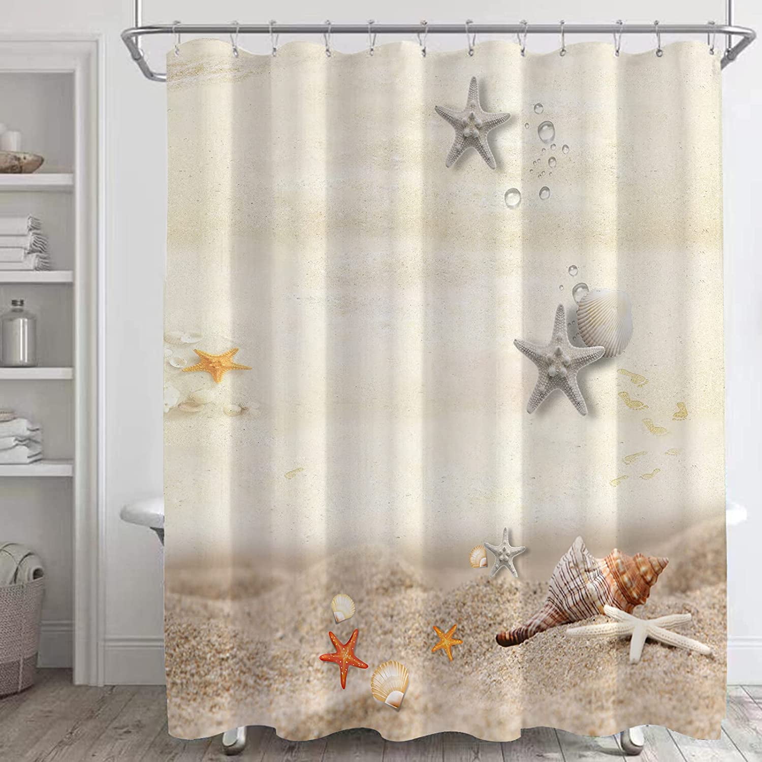 Beach Shower Curtain Sets,Starfish Seashell Bathroom Curtains,Ocean ...