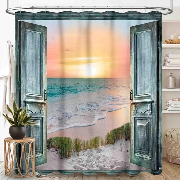 Beach Shower Curtains for Bathroom, Nautical Coastal Tropical Ocean ...