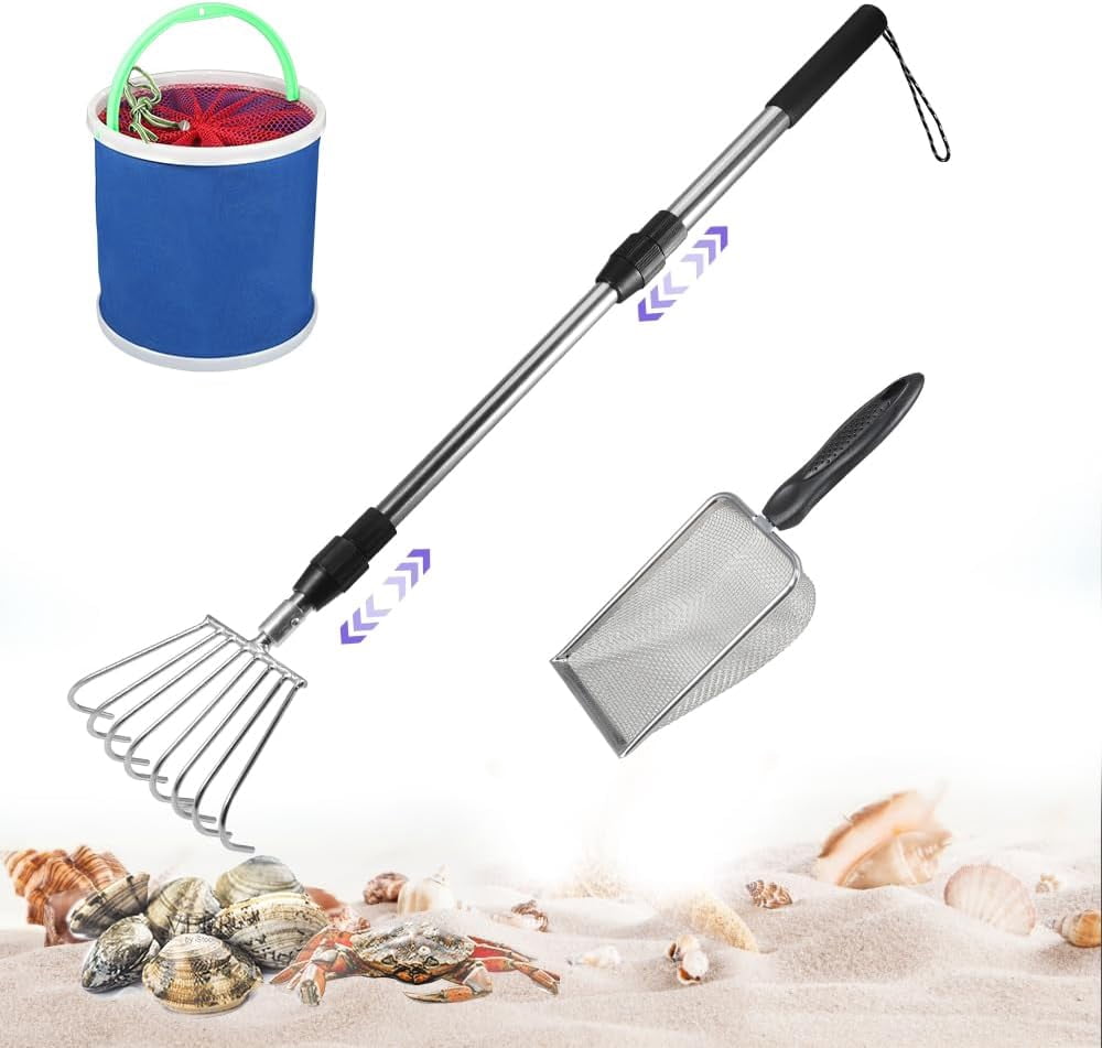 Beach Sifter Sand Flea Rake, Stainless Steel 8-Tooth Clam Digging Claw ...
