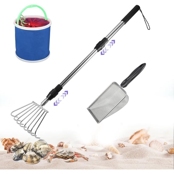 Beach Sifter Sand Flea Rake, Stainless Steel 8-Tooth Clam Digging Claw ...