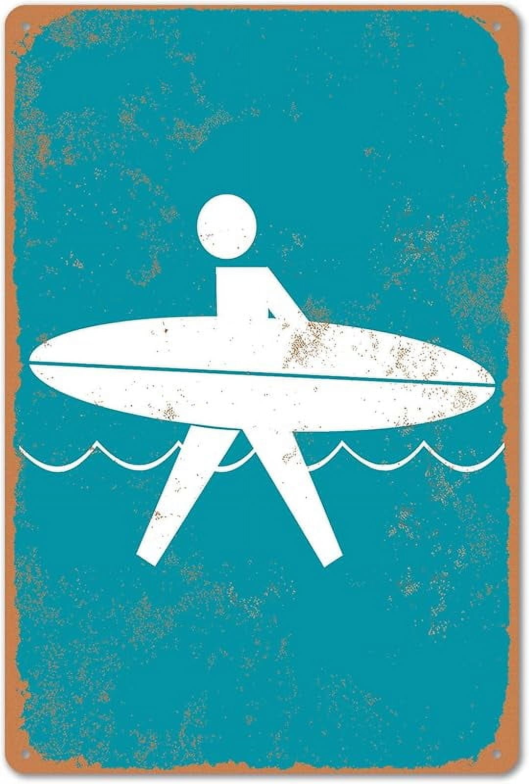 Beach Sign Metal Surfer Crossing Tin Sign Surf Board Decor for Wall ...