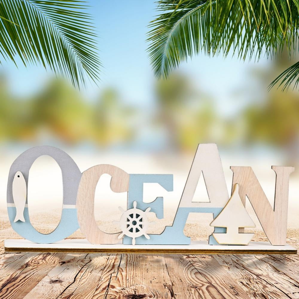 Raymond Tian Beach Sign Ocean Party Decor, Wooden Table Decorations for ...
