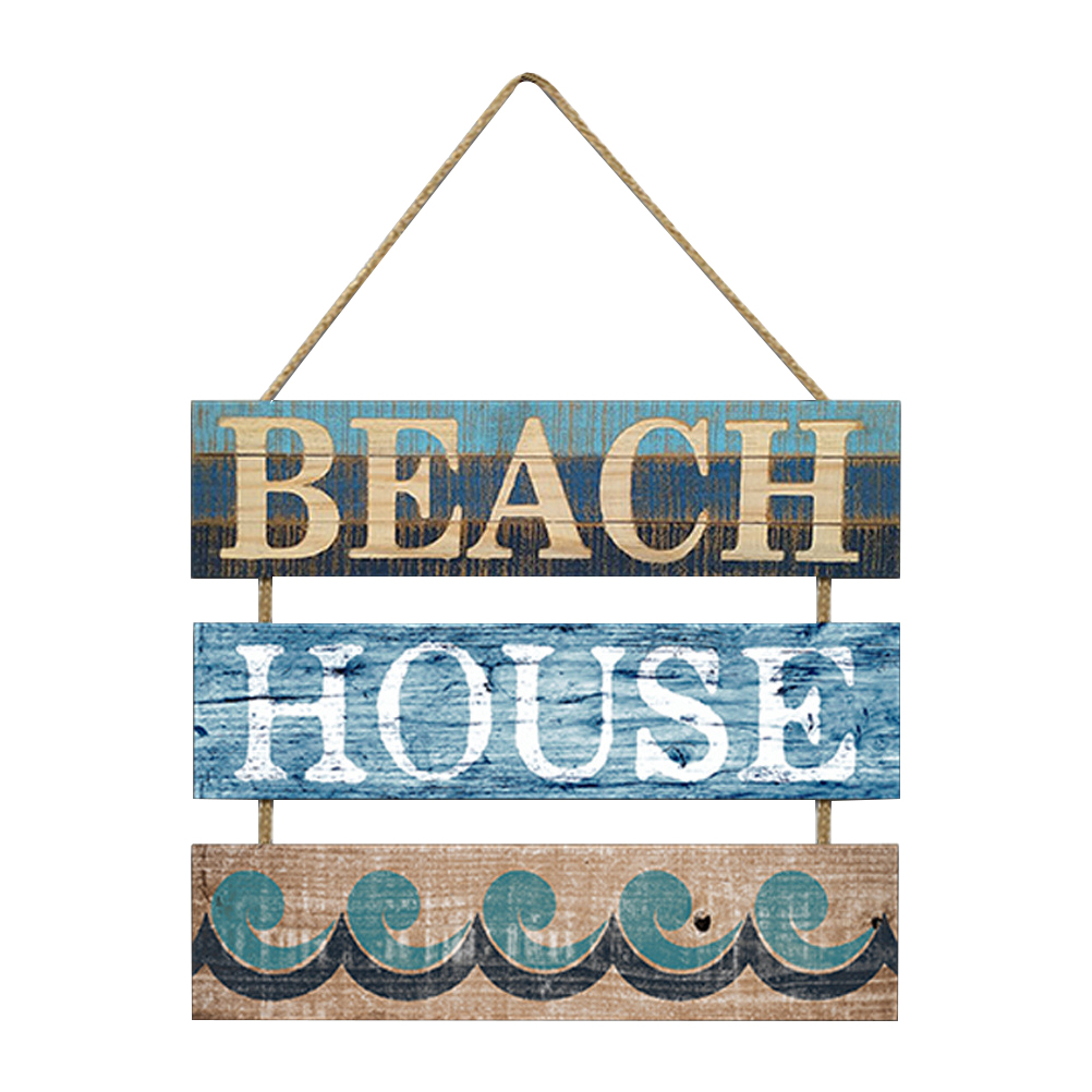 Beach Sign Wooden Style Board Home Wall Pendant Vintage Decor House ...