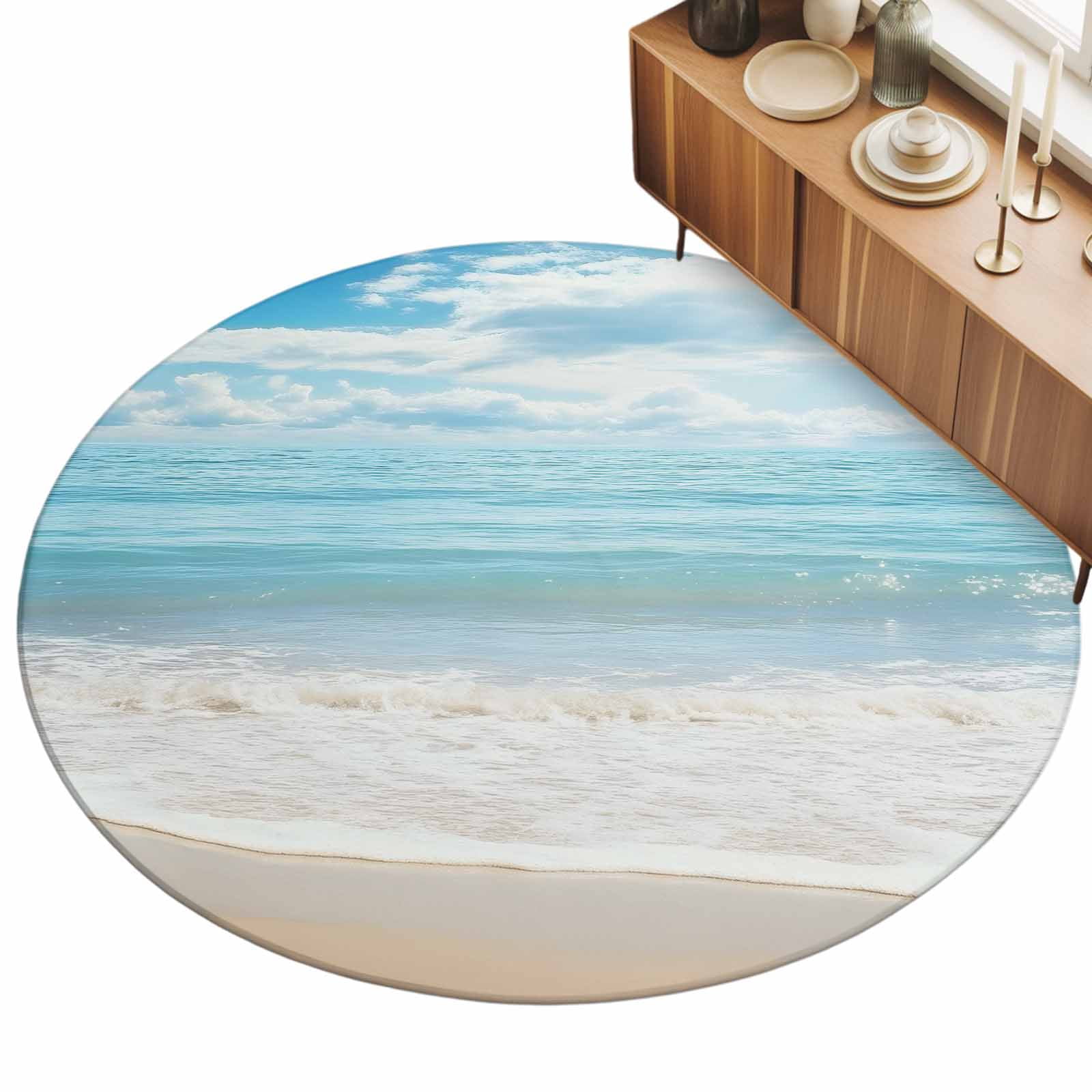 Beach Sky Area Rugs 3' (Round) Ocean Sea Floor Rug Non Slip Low Pile ...