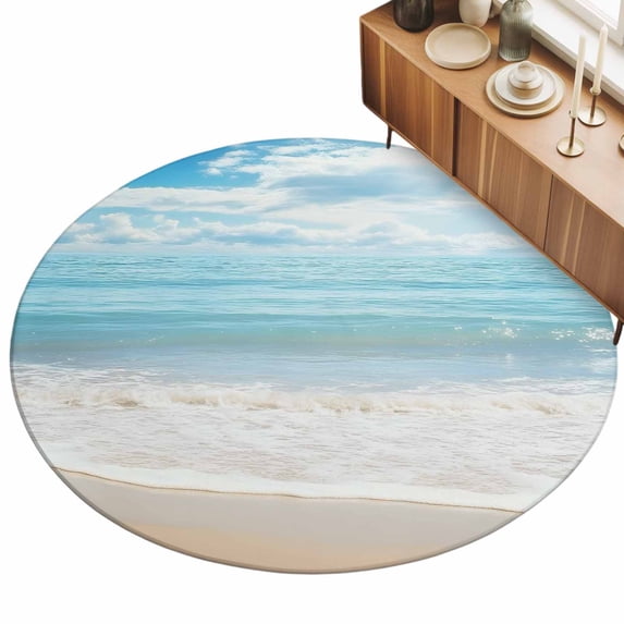 Beach Sky Area Rugs 3' (Round) Ocean Sea Floor Rug Non Slip Low Pile ...