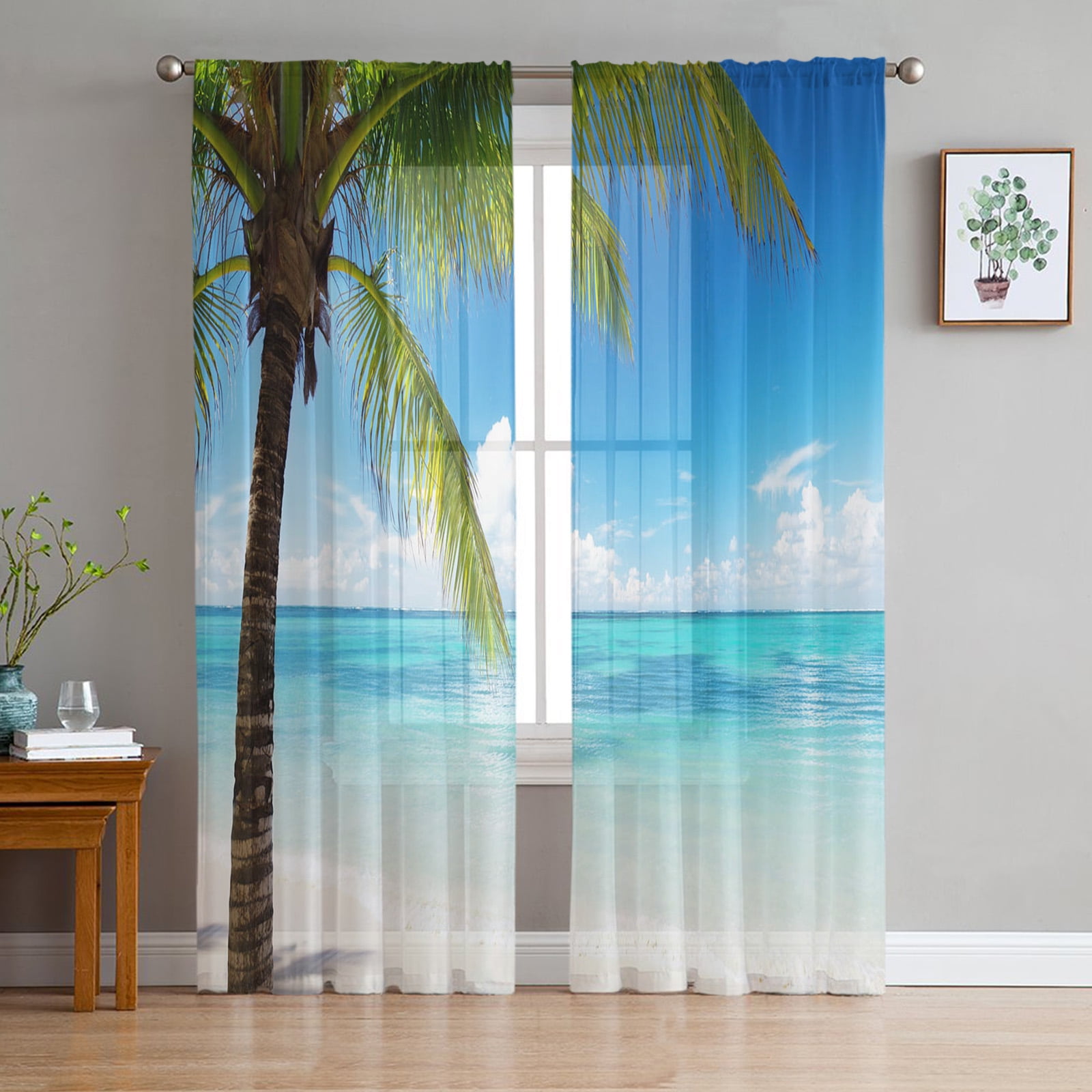 Beach Sky Clouds Coconut Trees Sea Landscape Curtains Tulle For Living ...