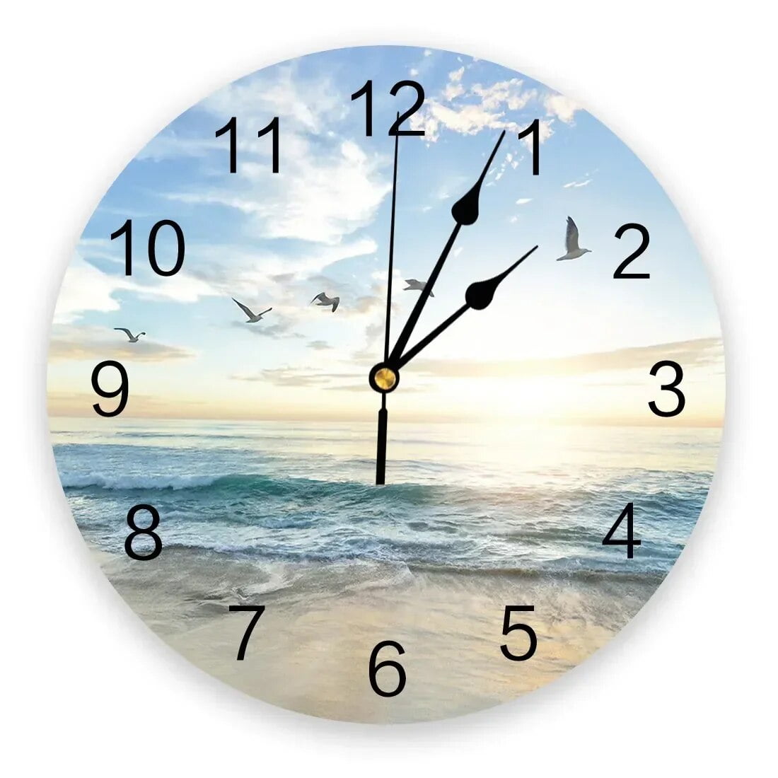 Beach Sky Sea Silent Decorative Wall Clock Digital Clock Operated Round ...