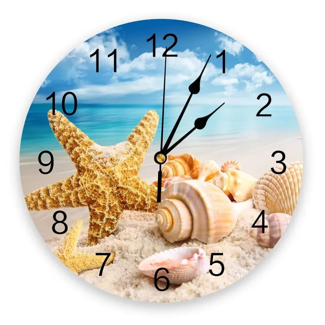 Beach Sky Sea Silent Decorative Wall Clock Digital Clock Operated Round ...