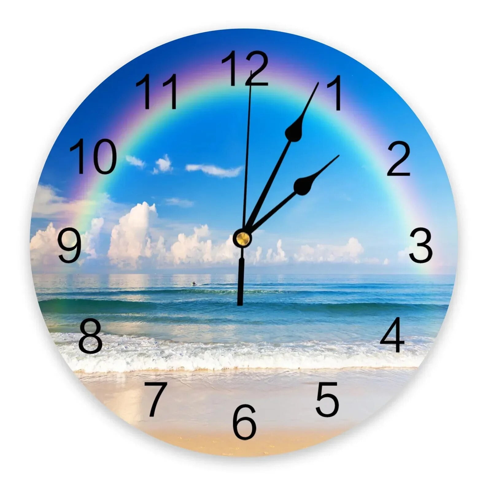 Beach Sky Sea Silent Decorative Wall Clock Digital Clock Operated Round ...