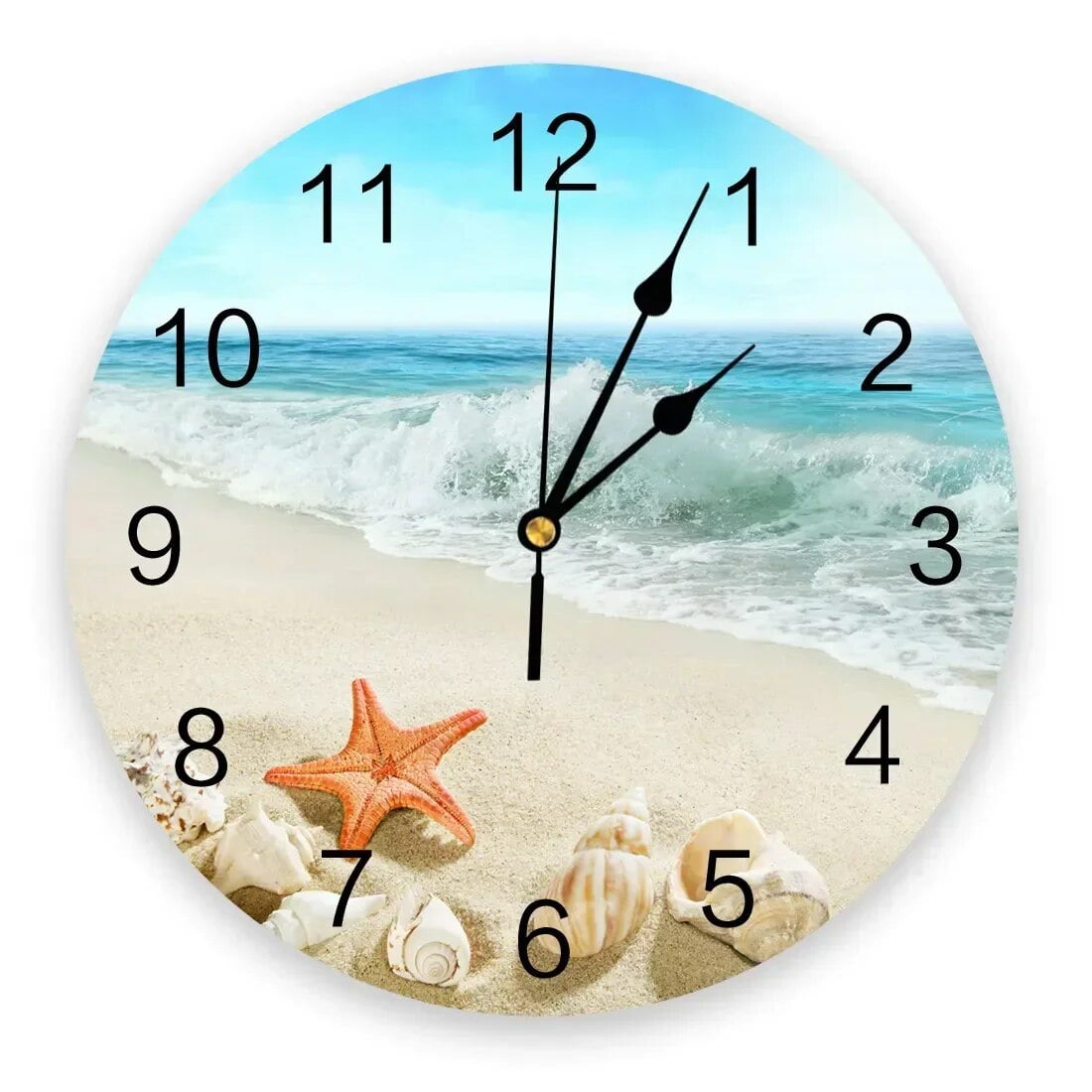 Beach Sky Sea Silent Decorative Wall Clock Digital Clock Operated Round ...