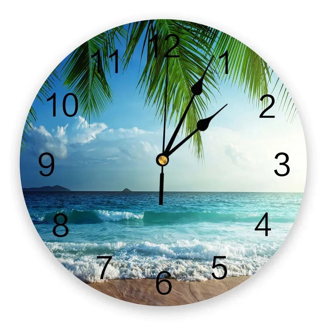 Beach Sky Sea Silent Decorative Wall Clock Digital Clock Operated Round ...