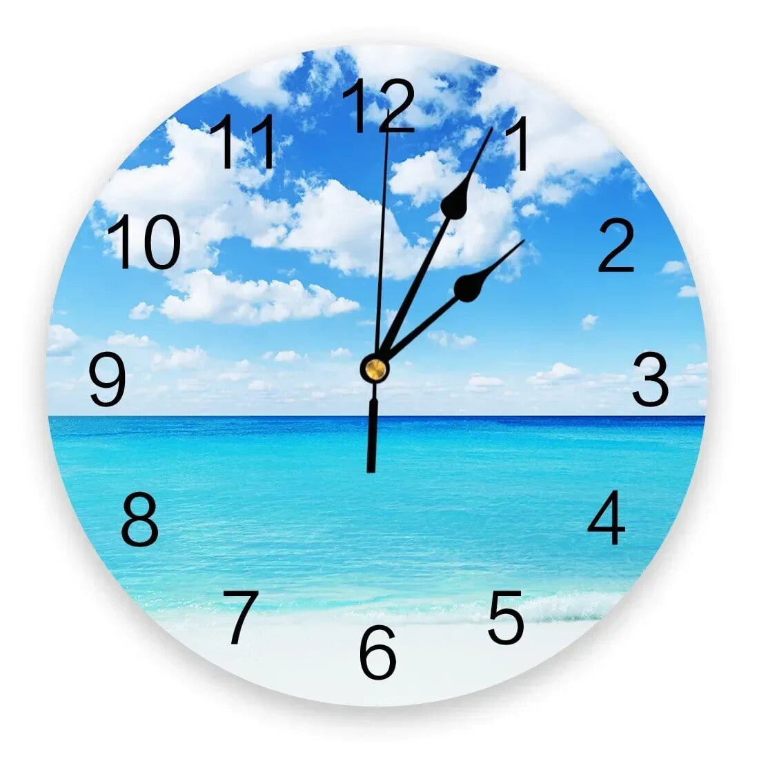 Beach Sky Sea Silent Decorative Wall Clock Digital Clock Operated Round ...