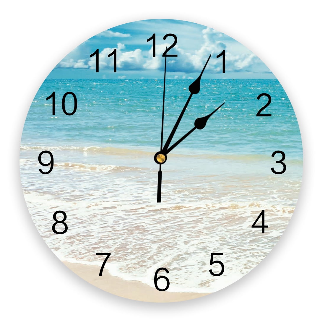 Beach Sky Sea Silent Decorative Wall Clock Digital Clock Operated Round ...