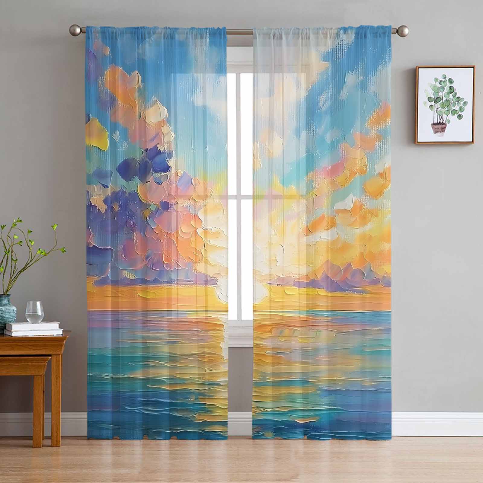 Beach Sky Sheer Curtains 108 Inch Length 2 Panels Set for Living Room ...