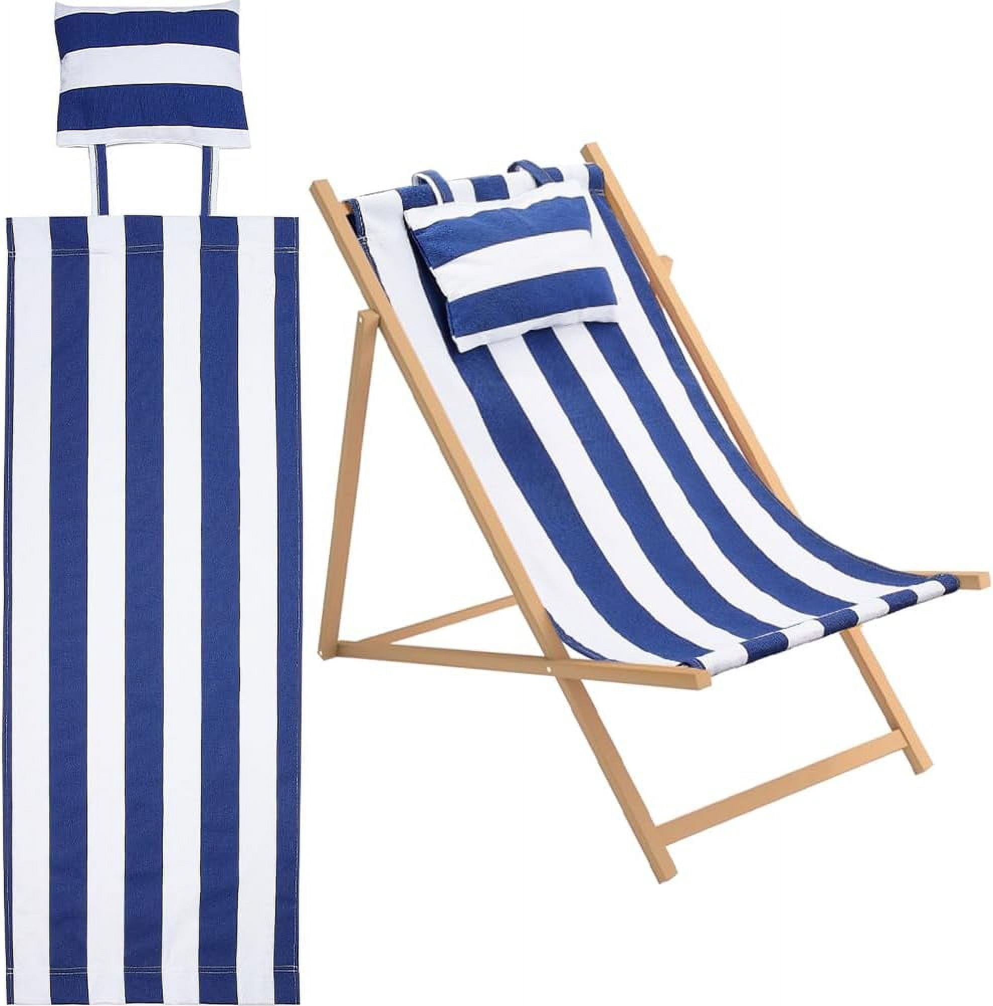 Beach Sling Chair Canvas Cloth with Pillow 44x17 Blue and White Stripes ...