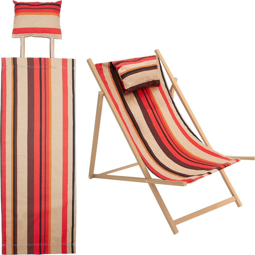 Beach Sling Chair Canvas Cloth with Pillow 44x17 Red and Yellow Striped ...
