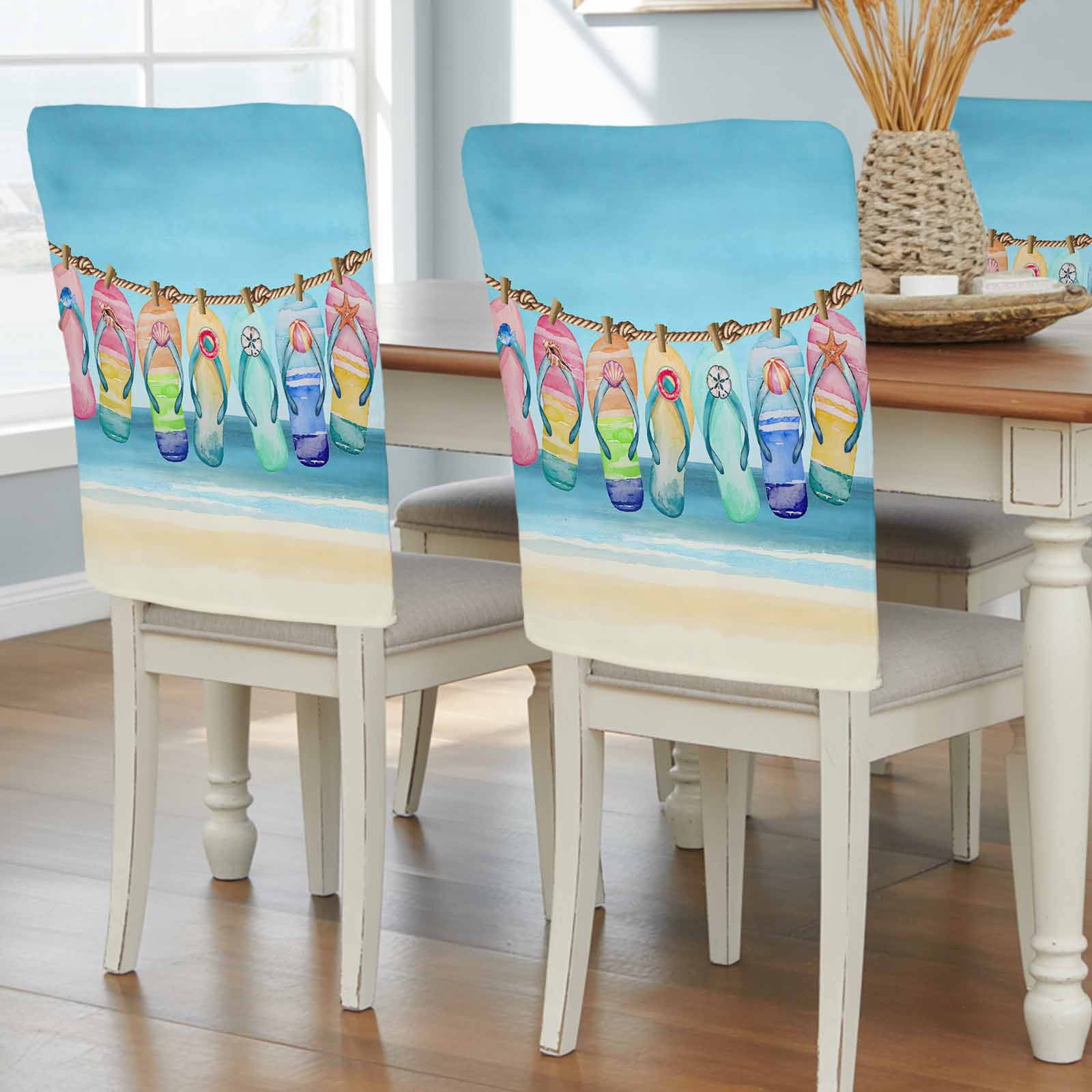 Beach Slippers Chair Back Covers, Blue Summer Ocean Coastal Shell ...
