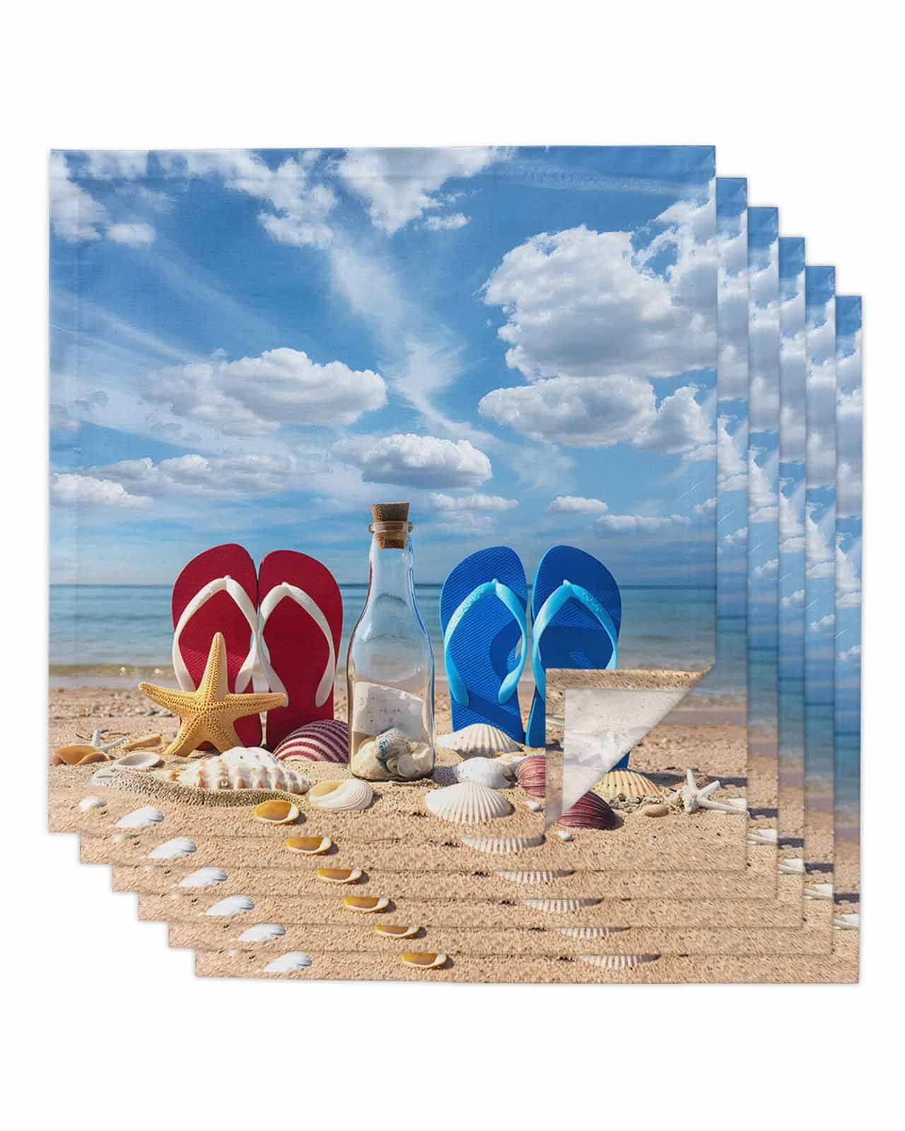 Beach Slippers Cloth Napkins Set of 6 Reusable Dinner Napkins, Ocean ...