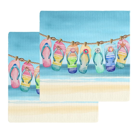 Beach Slippers Kitchen Dish Towels for Drying Dishes Set of 2, Blue ...