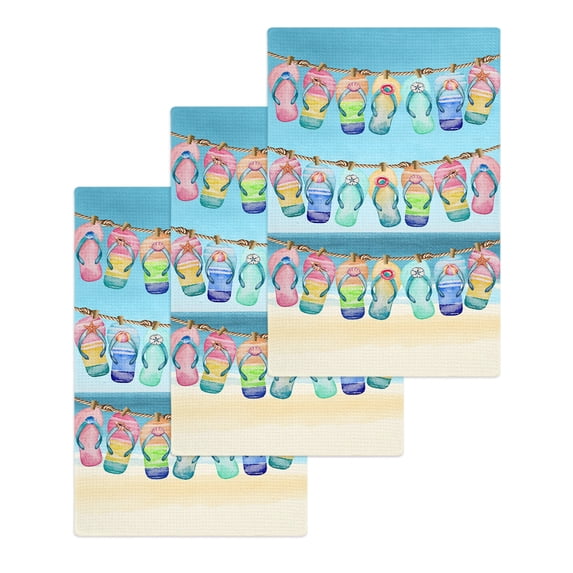 Beach Slippers Kitchen Dish Towels for Drying Dishes Set of 3, Blue ...