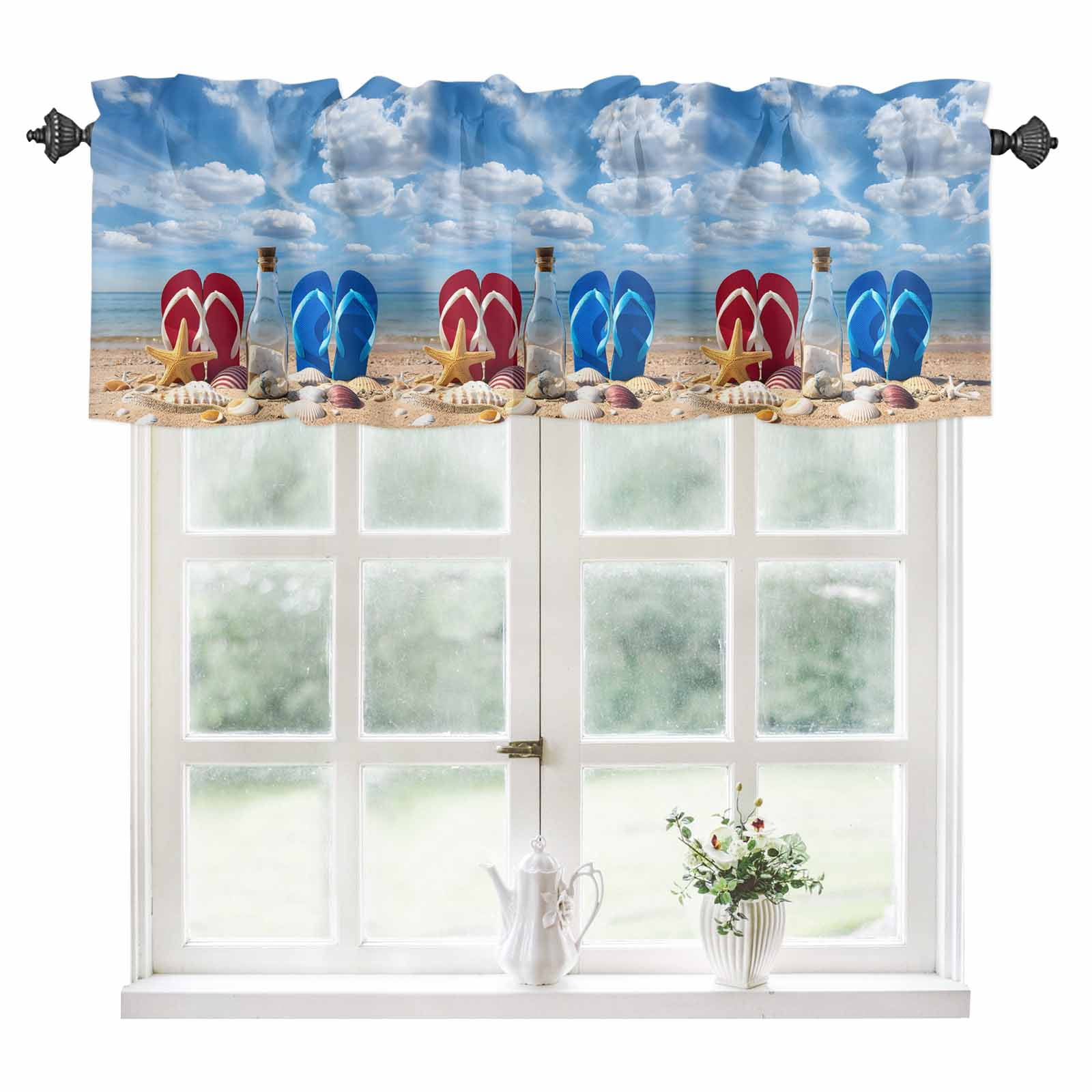 Beach Slippers Kitchen Valances for Windows 42x12 Inch Kitchen Curtains ...