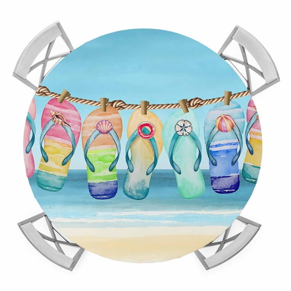 Beach Slippers Round Tablecloth for 55-60 Inch Tables, Fitted Table ...