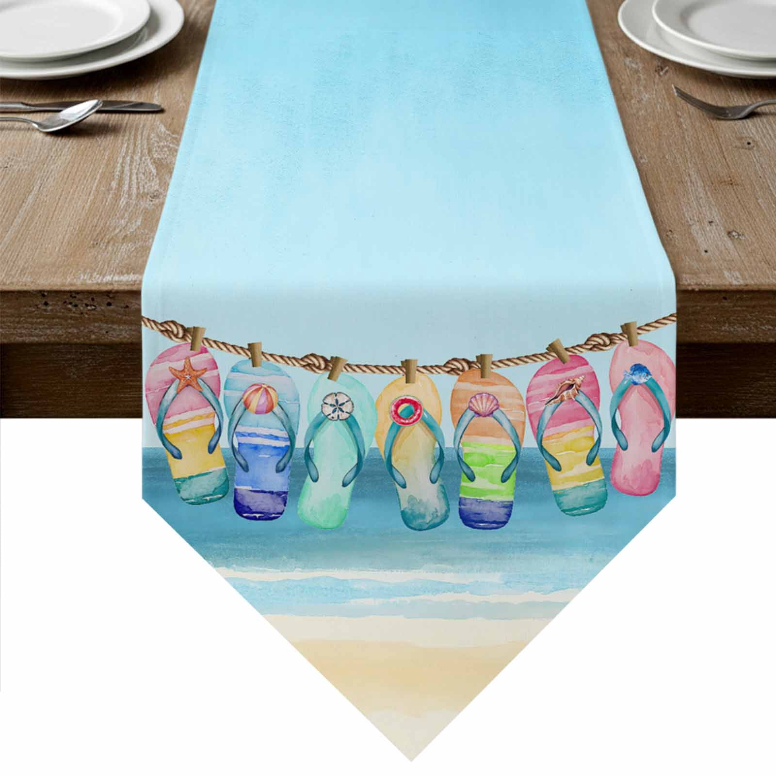 Beach Slippers Table Runner Linen Burlap Table Runner 70 Inches Long ...