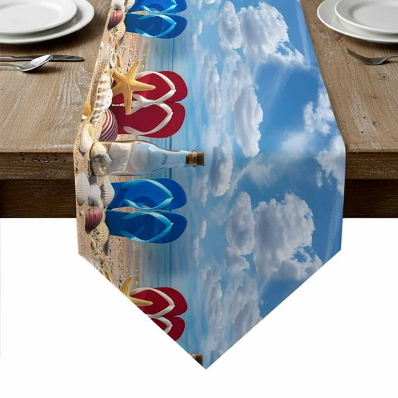 Beach Slippers Table Runner Linen Burlap Table Runner 70 Inches Long ...