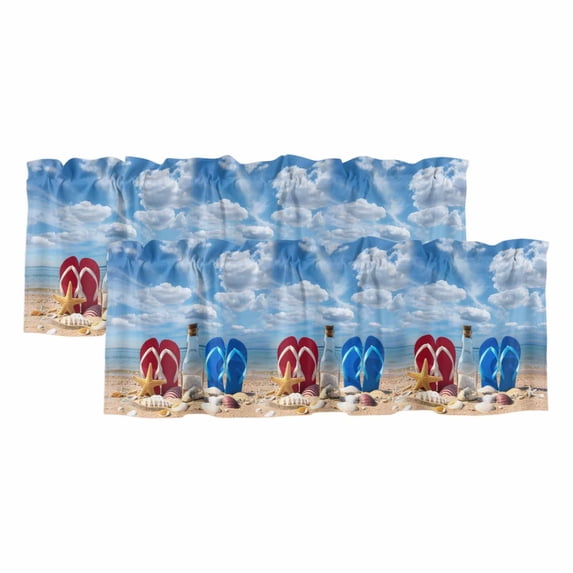 Beach Slippers Valances for Windows, Decorative Rod Pocket Window ...
