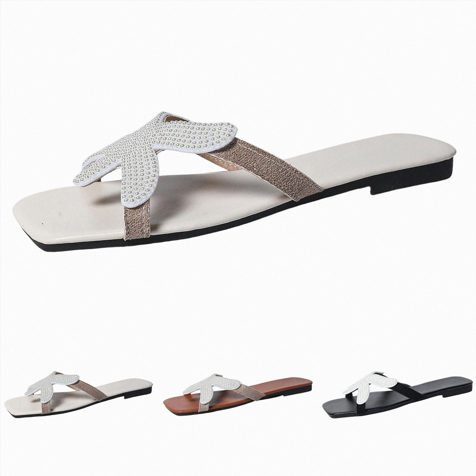 Beach Slippers for Women Summer Casual Flip Flops Gliter Flat Sandals ...