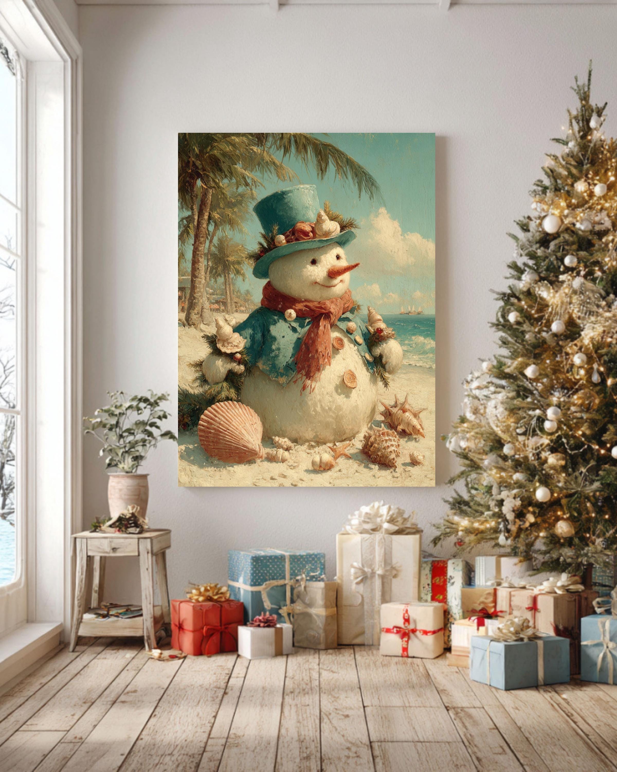Beach Snowman Kristmas Art: Vintage Seaside Print Warm Present Vintage ...