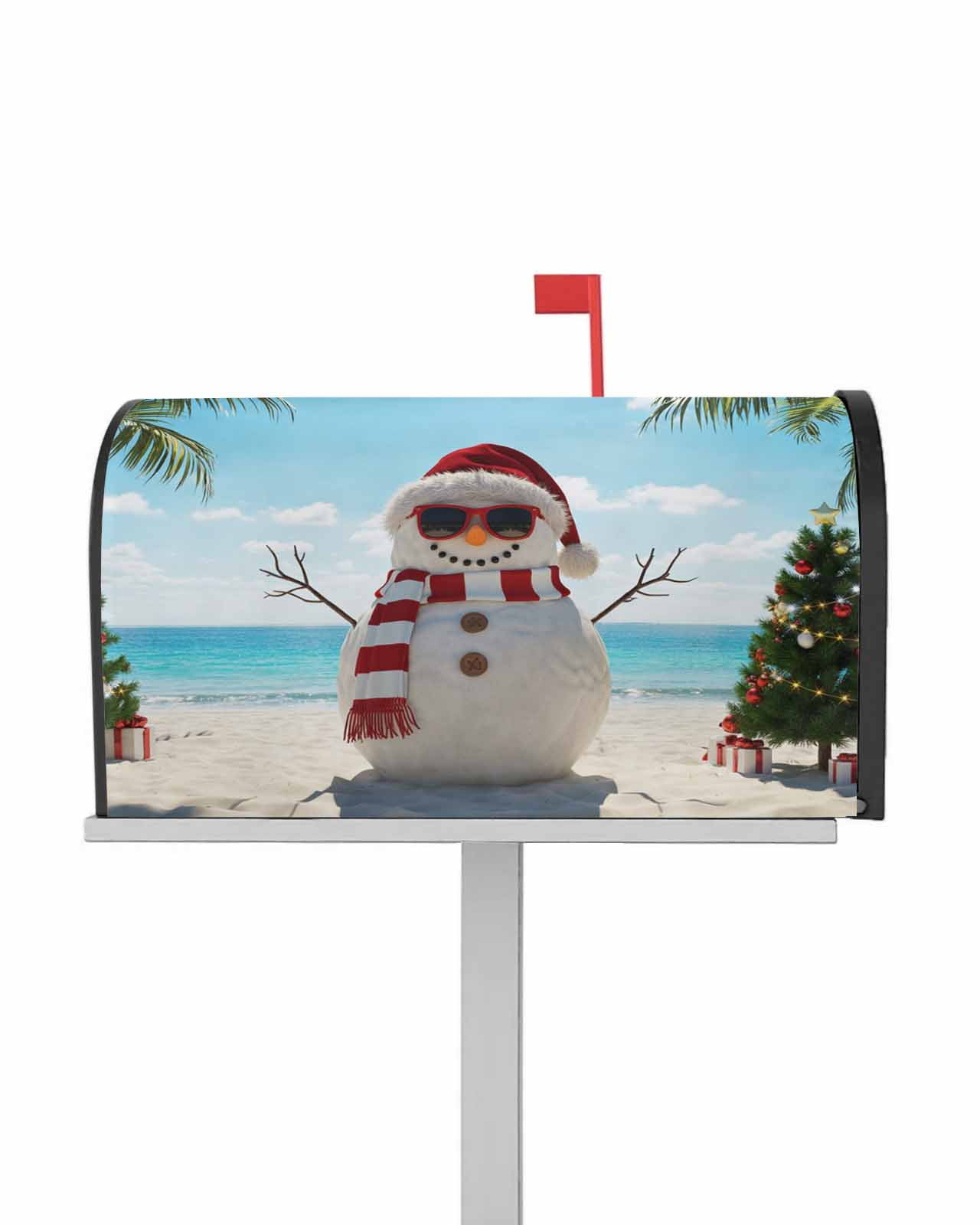 Beach Snowman Mailbox Cover, Abstract Christmas Snowman on Beach Ocean ...