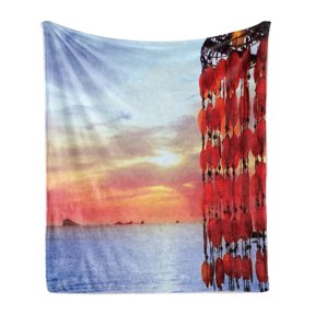 Beach Soft Flannel Fleece Blanket, Realistic Illustration Lighthouse on ...