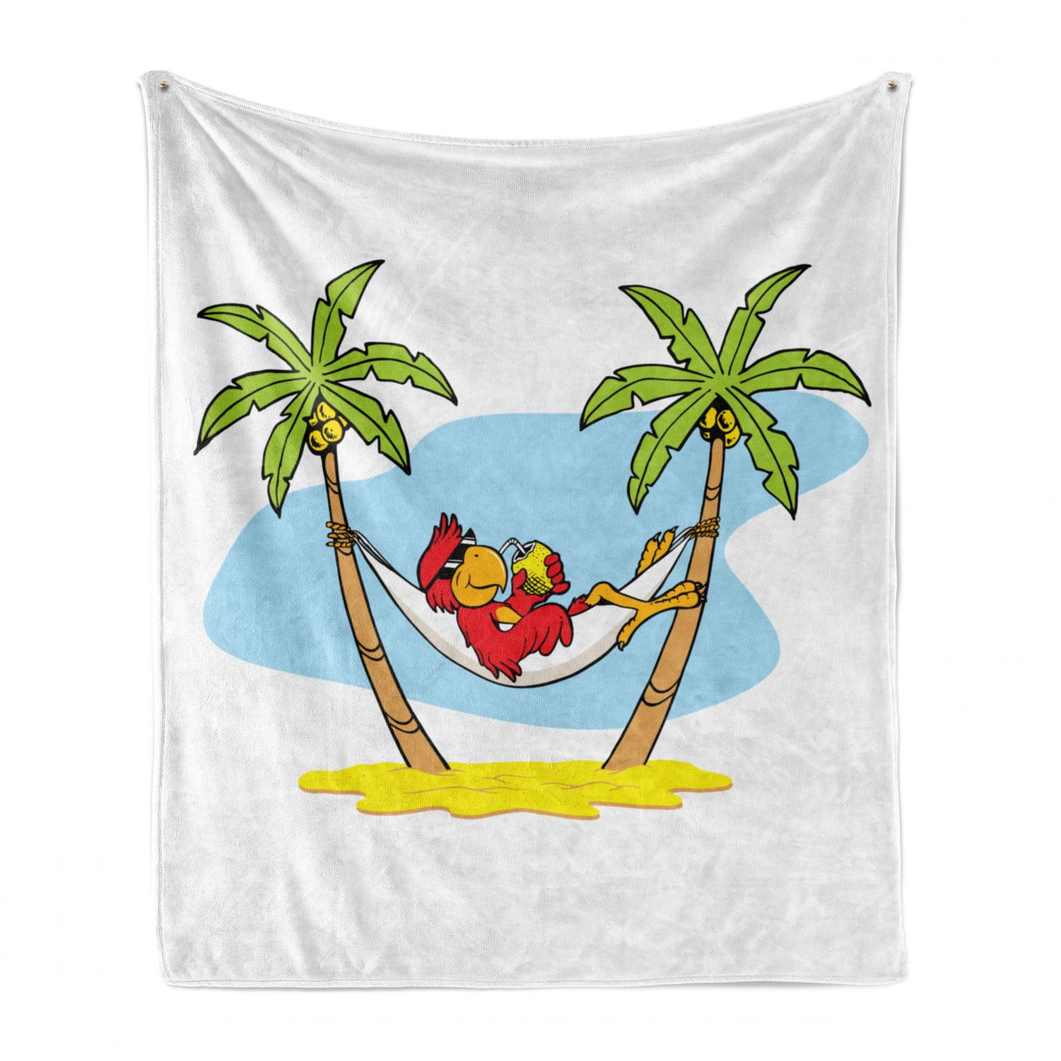 Beach Soft Flannel Fleece Throw Blanket, Funny Illustration Parrot ...