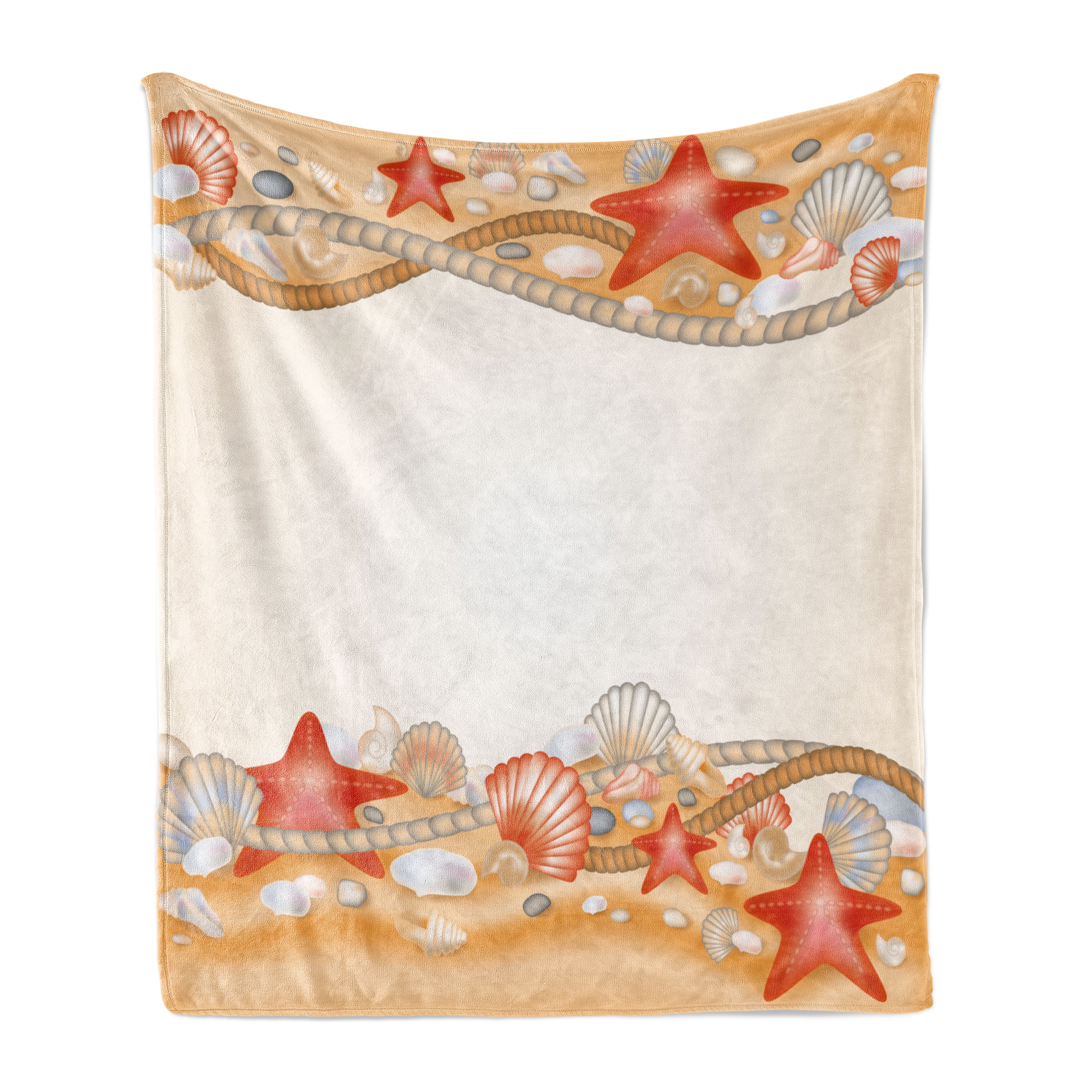Beach Soft Flannel Fleece Throw Blanket, Sand Seashells Starfish and ...