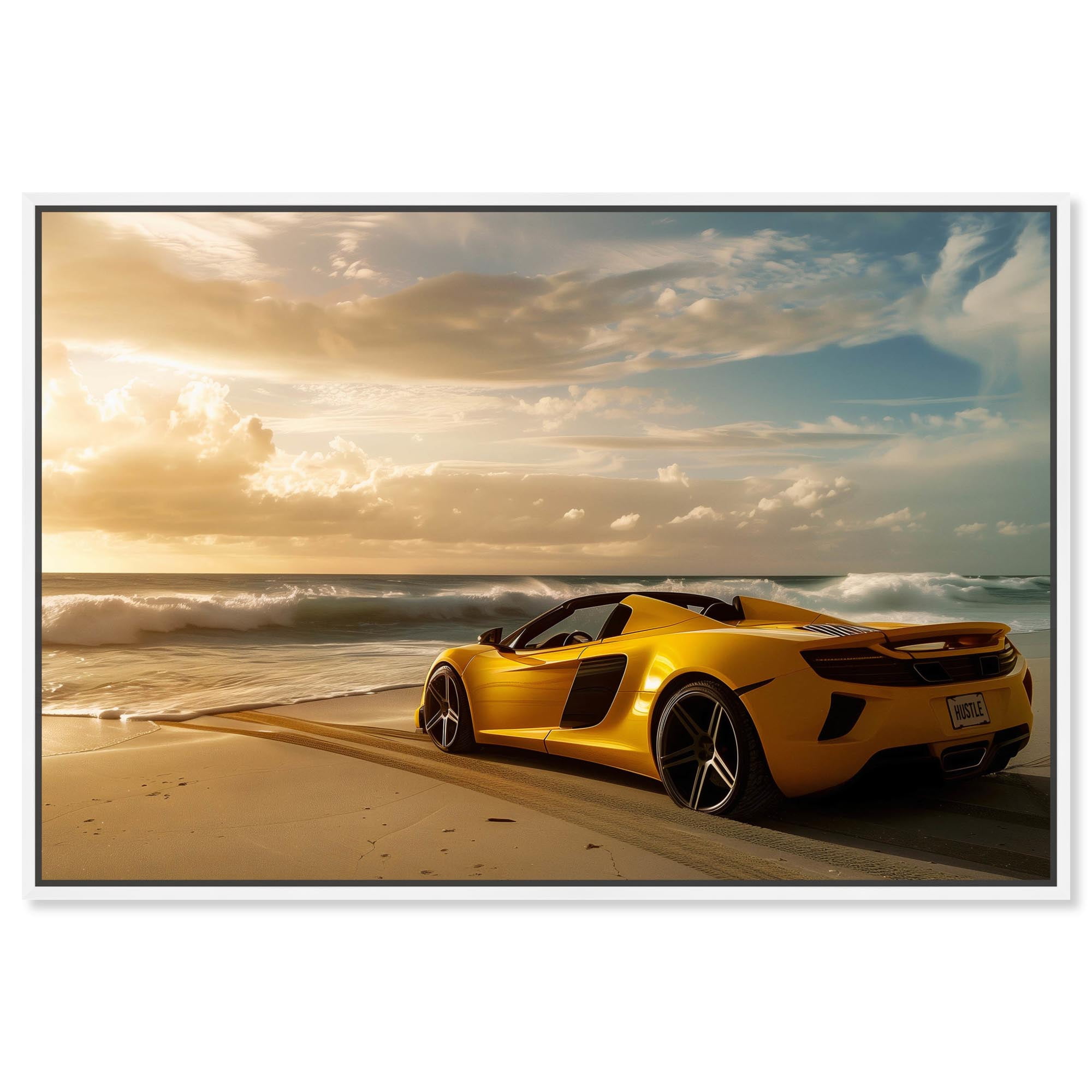 Beach Sports Car Canvas Mancave Art by Art Remedy, White Frame, 36 x 24 ...