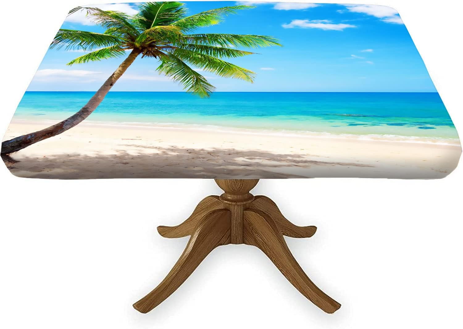 Beach Square Fitted Table Cloths, Coconut Palm Tree Wipe Clean Elastic ...