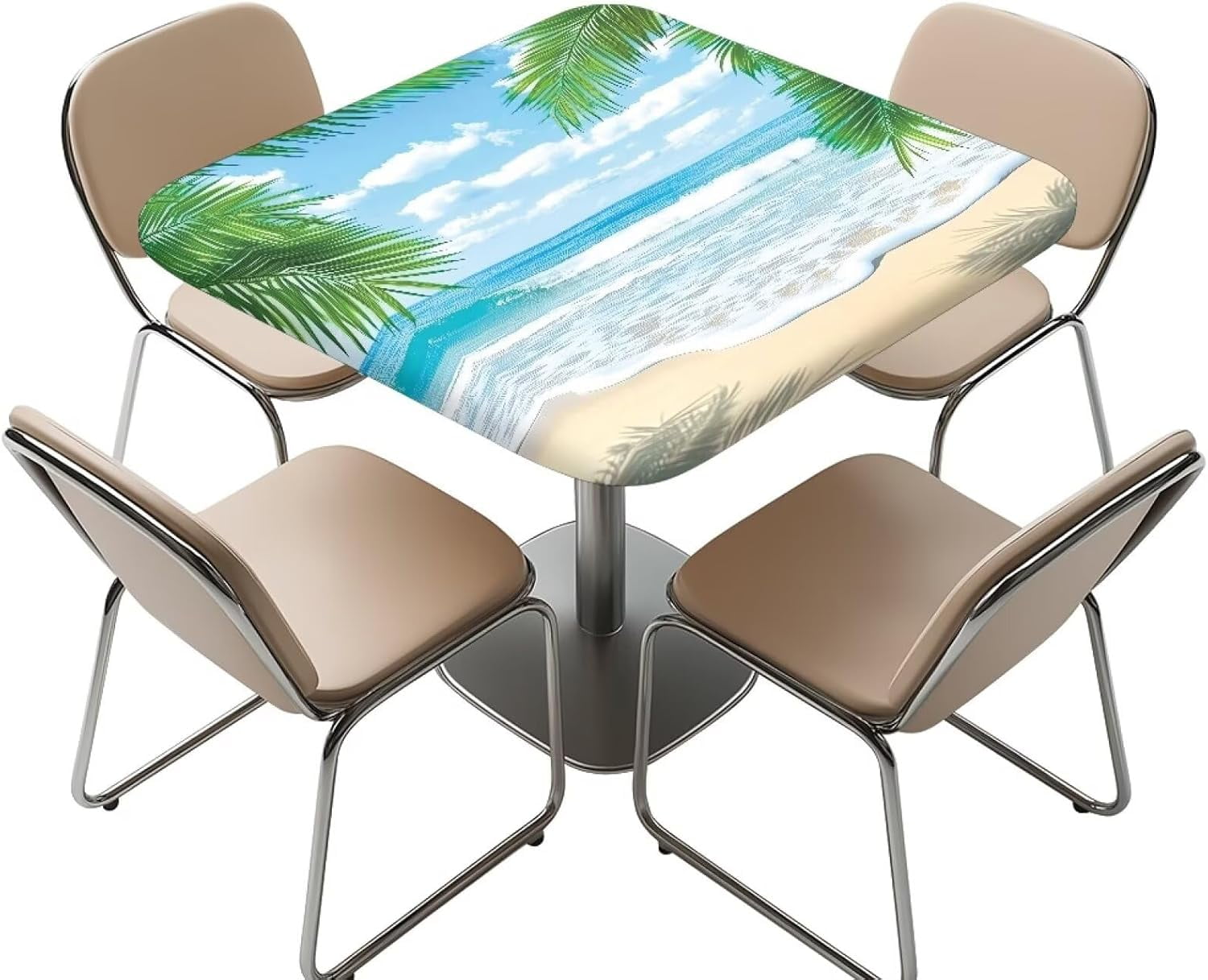 Beach Square Fitted Tablecloth 36 x 36 Inch Wipeable Card Table Cover ...