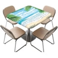 Beach Square Fitted Tablecloth 36 x 36 Inch Wipeable Card Table Cover ...