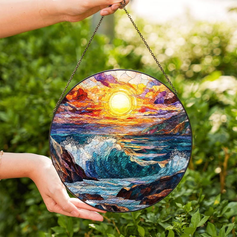 Beach Stained Glass Suncatcher, Beach Sunset Suncatcher, Gift for Women ...