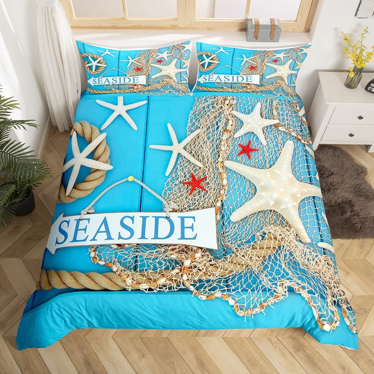 Beach Star Duvet Cover Ocean Marine Shell Themed Comforter Cover Sea ...