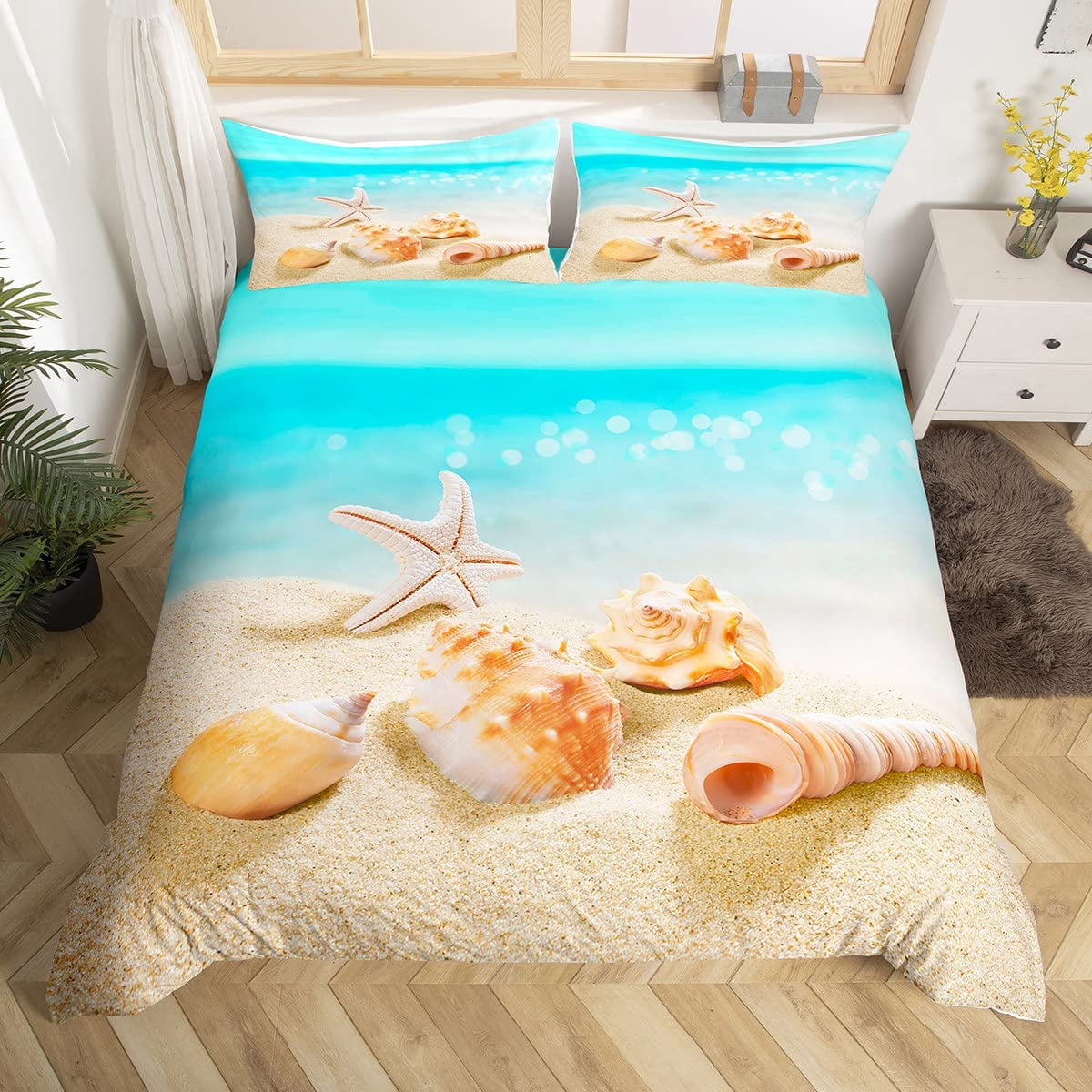 Beach Star Duvet Cover Ocean Marine Shell Themed Comforter Cover Sea ...