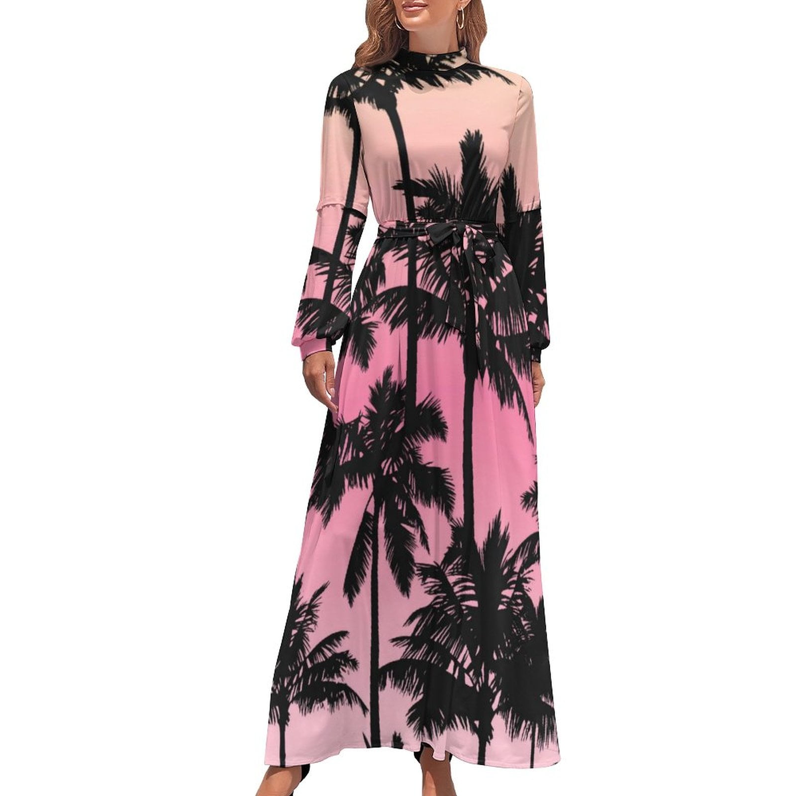 Beach Star Print Dress Long Sleeve Sea Shells Cute Maxi Dress High ...