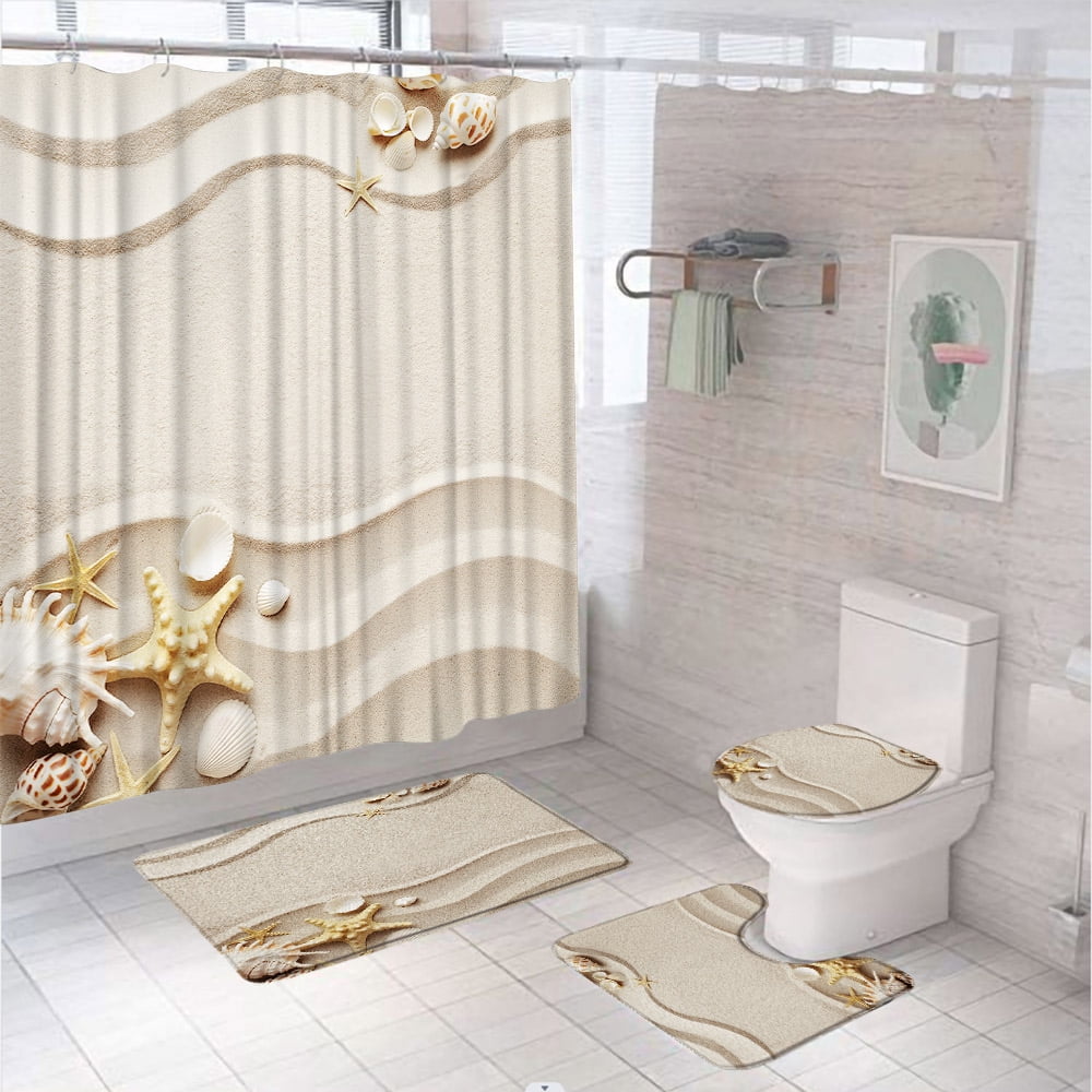 Beach Star Shell Seascape Shower Curtain Set Ocean Natural Scenery ...