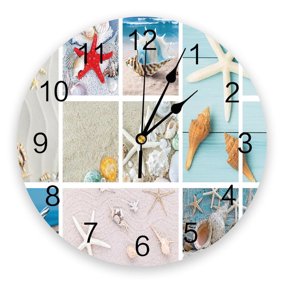 Beach Star Shell Summer Sea PVC Wall Clock Modern Design Home r Bedroom ...