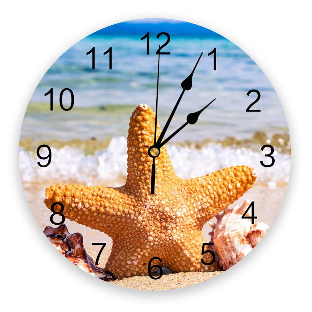 Beach Star Shell Summer Sea PVC Wall Clock Modern Design Home r Bedroom ...