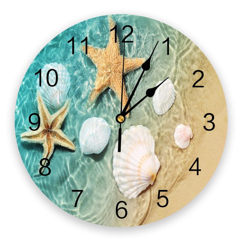 Beach Star Shell Summer Sea PVC Wall Clock Modern Design Home r Bedroom ...