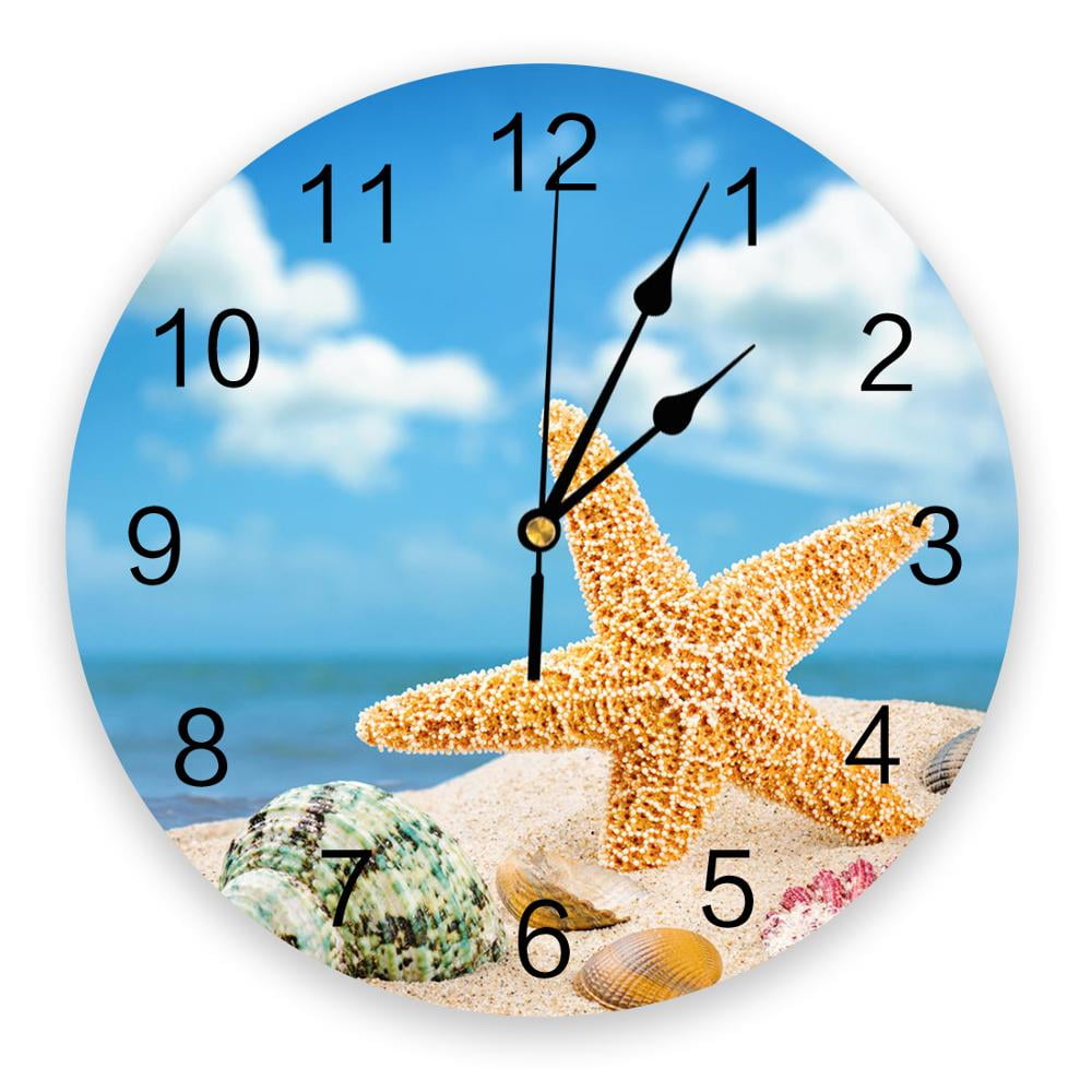 Beach Star Shell Summer Sea PVC Wall Clock Modern Design Home r Bedroom ...