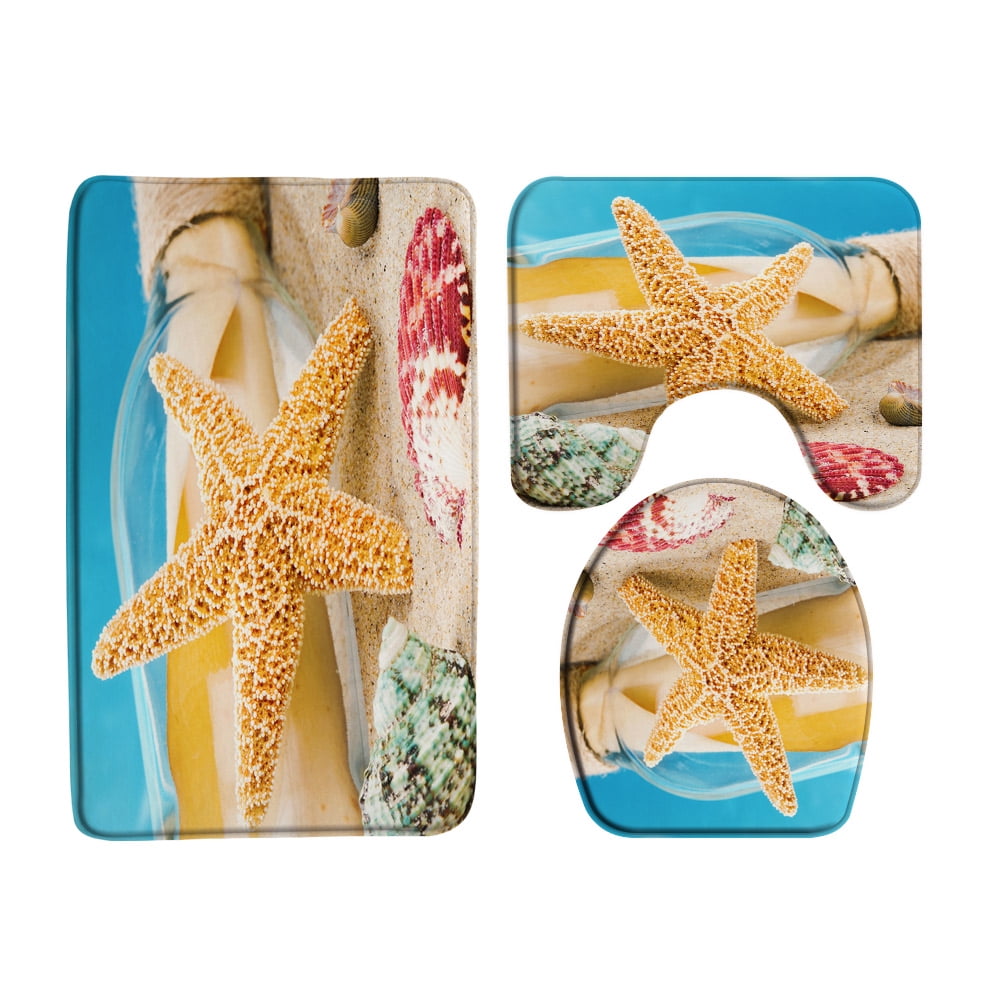 Beach Star Shells Bath Mat Sets 3pcs Sea Ocean Art Home Doormat ...