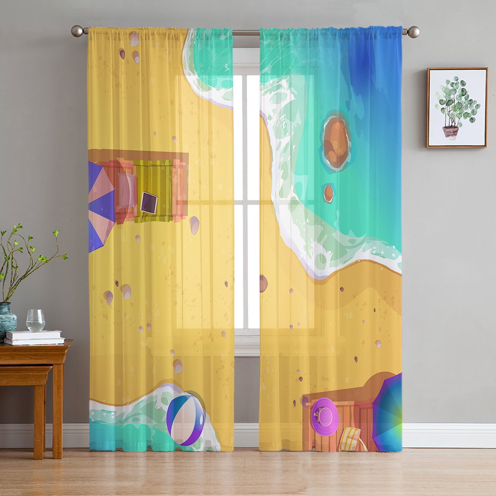 Beach Star Shells Leaves Palm Leaves Sheer Curtains for Living Room ...